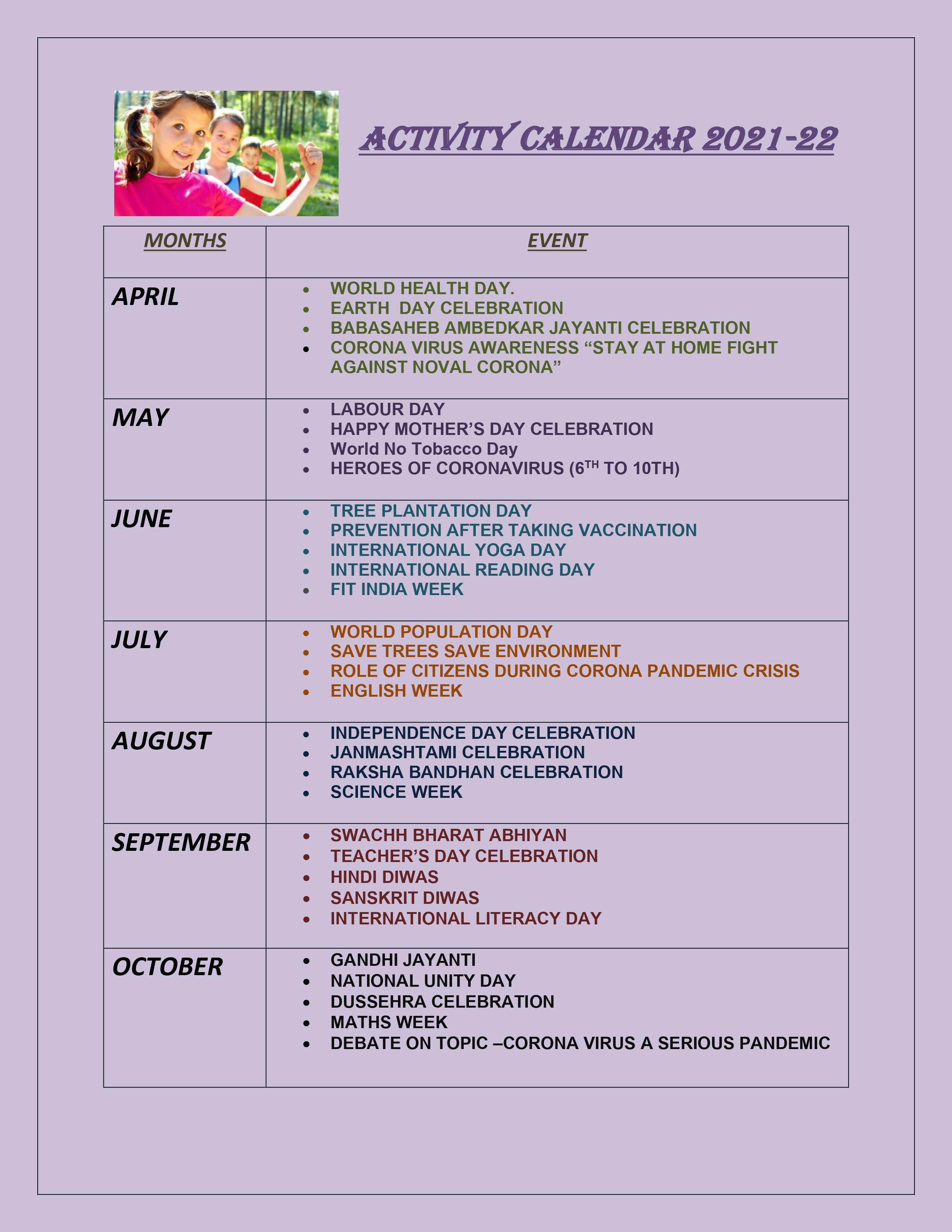 Activity Calendar - VNPS